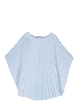 BLANCA VITA Boat-neck Pleated Blouse - Blue