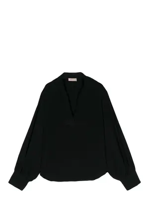 BLANCA VITA Long-sleeved Crepe Blouse - Black