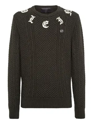 Philipp Plein Logo-appliqué Cable-knit Jumper - Green