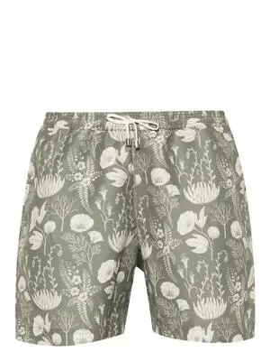 Sunspel Leaf-print Swim Shorts - Green