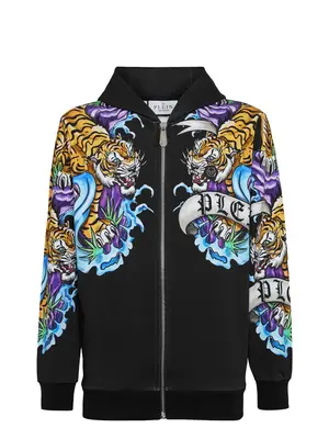 Philipp Plein Tattoo-print Zip-up Hoodie - Black