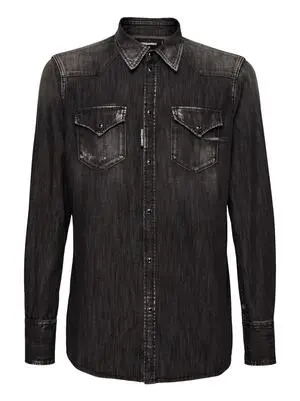 Dsquared2 Long-sleeve Washed Denim Shirt - Black