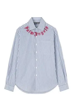 Palm Angels Logo-print Striped Cotton Shirt - Blue