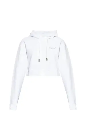 Dsquared2 Rhinestone Logo Cropped Hoodie - White