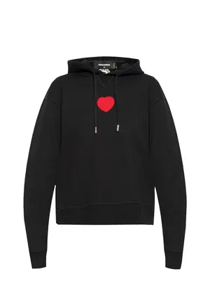 Dsquared2 Heart-patch Cotton Hoodie - Black