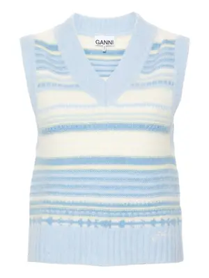 GANNI Stripped Knitted Top - Blue