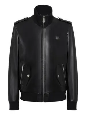 Philipp Plein Logo-appliqué Leather Jacket - Black
