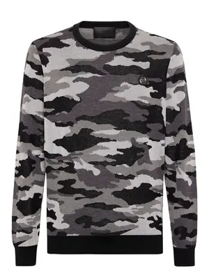 Philipp Plein Camouflage-pattern Merino Jumper - Black