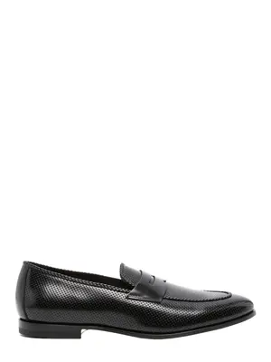 Santoni Perforated Leather Loafers - Black