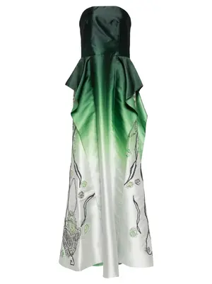 SAIID KOBEISY Gradient-effect Strapless Taffeta Gown - Green