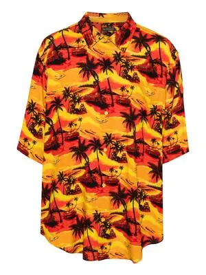 Balenciaga Floral-print Short-sleeve Shirt - Orange