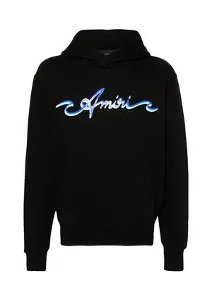 Amiri Logo Print Cotton Hoodie - Black