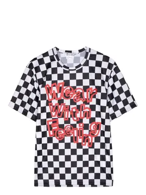 Comme Des Garçons Slogan-print Checkerboard T-shirt - Black