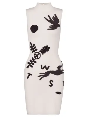 Moschino Embroidered Knitted Minidress - White