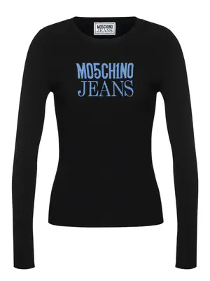 MOSCHINO JEANS Logo-print Ribbed Top - Black