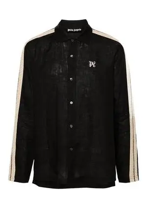 Palm Angels Logo-embroidered Linen Shirt - Black