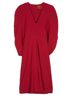 Colville Puff-sleeve Crepe Midi Dress - Red