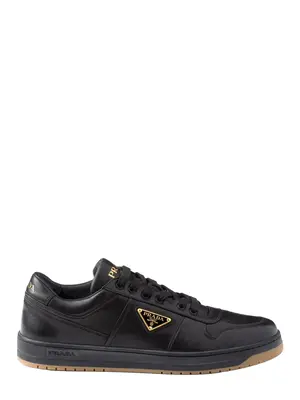 Prada Enamel-triangle Leather Sneakers - Black