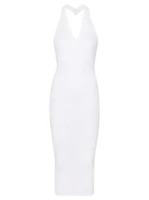 Balmain V-neck Halterneck Midi Dress - White