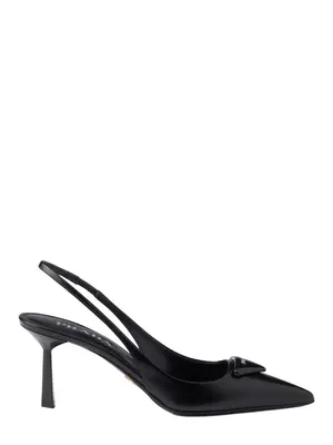 Prada 75mm Triangle-logo Leather Pumps - Black