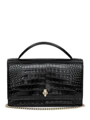 Alexander McQueen McQueen Skull Croc Embossed Leather Shoulder Bag Black
