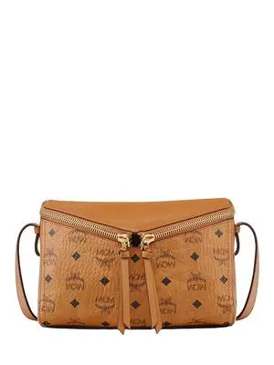 Mcm Diamond Visetos Small Shoulder Bag - Cognac