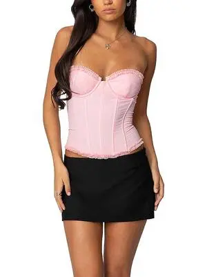 EDIKTED Deirdre Mesh Lace Up Corset - Pink