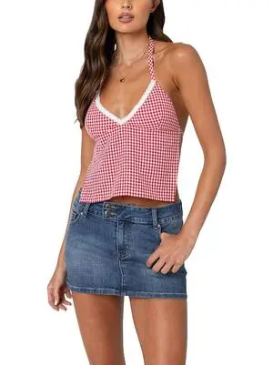 EDIKTED Charmaine Open Back Gingham Top - Red