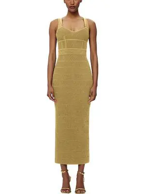 Herve Leger Textured Lurex Sweetheart Gown - Met Gold