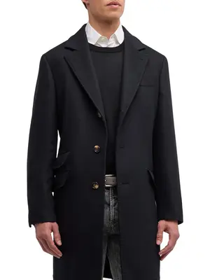 Brunello Cucinelli Traditional Fit Wool Overcoat - Black