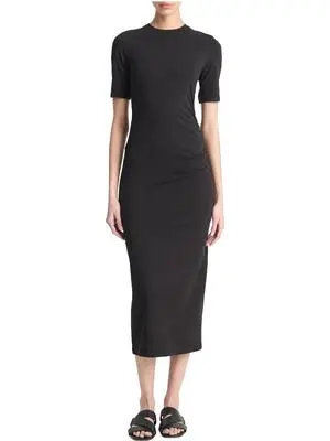 Vince Pima Cotton-blend Side-drape Dress - Black