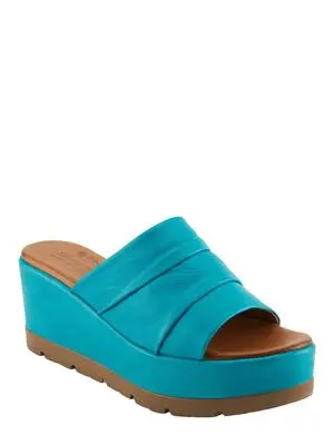 SPRING STEP SHOES Allerton Leather Wedge Slide Sandal - Turquoise