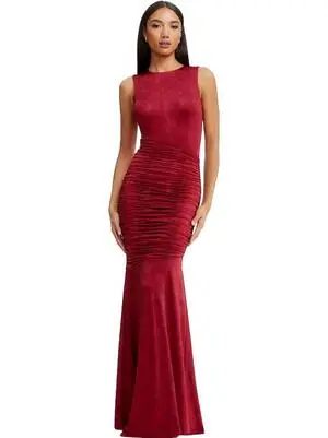 Dress The Population Violetta Ruched Gown - Garnet