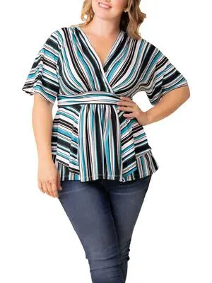KIYONNA Boulevard Stripe Knit Top Teal Stripes