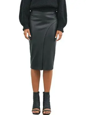 MARCELLA Nyssa Faux Leather Midi Skirt - Black