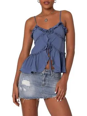 EDIKTED Juniper Ruffle Tie Front Camisole - Blue