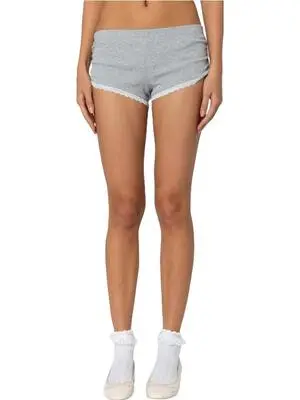 EDIKTED Kadence Lace Trim Shorts - Gray-melange