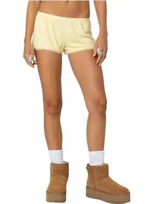 EDIKTED Buffy Lace Trim Shorts - Yellow