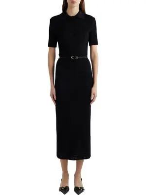 Givenchy Belted Knit Polo Midi Dress - Black