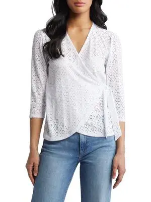 Loveappella Eyelet Wrap Top - White