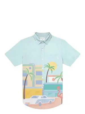 MAVRANS Flamingo Weekend Performance Short Sleeve Button-up Shirt - Blue Multi