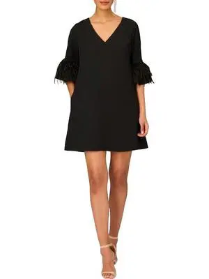 Adrianna Papell Aidan Mattox Feather Bell Sleeve Shift Dress - Black