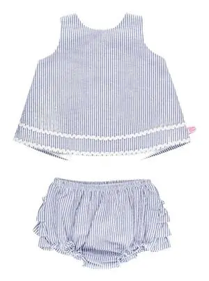 RUFFLEBUTTS Seersucker Cotton Top & Bloomer Set - Blue Seersucker