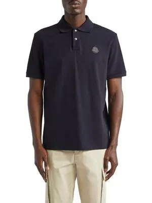 Moncler Logo Snap Placket Cotton Polo - Blue