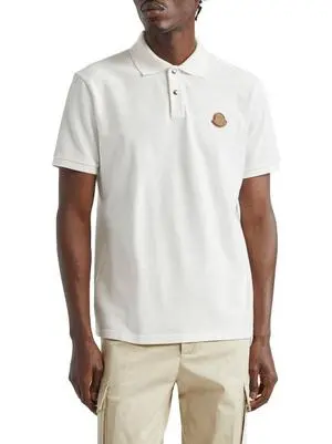 Moncler Logo Snap Placket Cotton Polo - Bright White