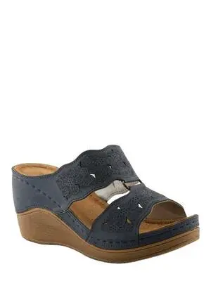 SPRING STEP SHOES Dreiser Platform Wedge Slide Sandal - Navy