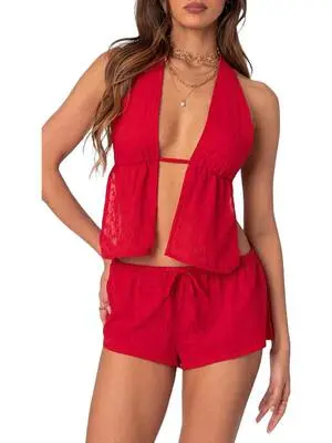 EDIKTED Eyelet Halter Top - Red