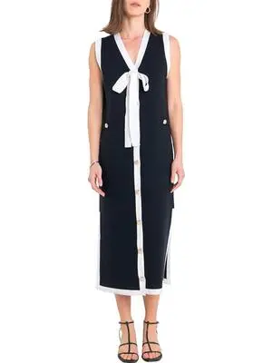 English Factory Sleeveless Sweater Dress - Black/ Cream