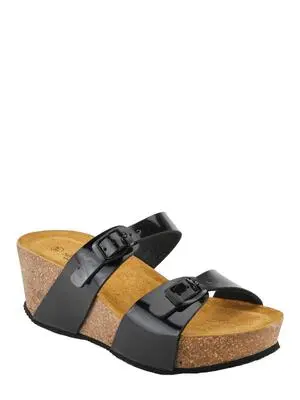 SPRING STEP SHOES Bynum Platform Wedge Slide Sandal - Black Patent