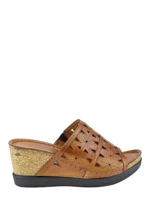 SPRING STEP SHOES Spring Step Fusa Wedge Slide Sandal Camel